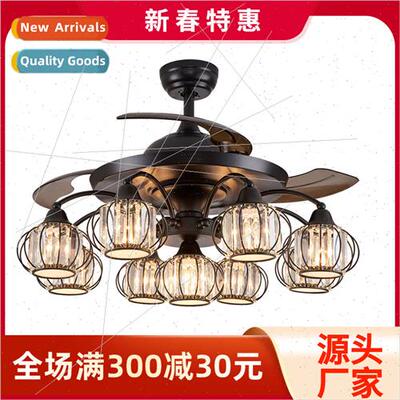 Crystal Fan Chandelier ving Room Restaurant Invisible Ceilin