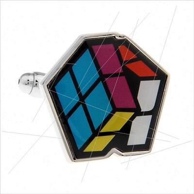 Baked Lacquer French Cufflinks Fun Mismatched Rubik Cufflink