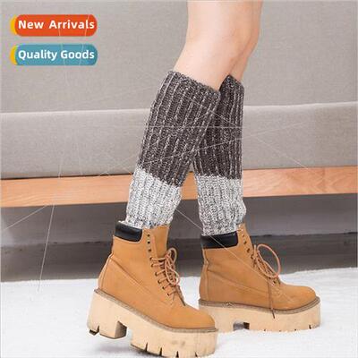 Winter colour blocking woolen sockliner leg warmers matching