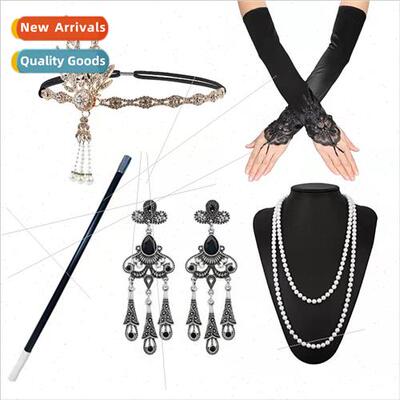1920s Flapper Girl Dress Halloween Costume Gloves Smoking Po