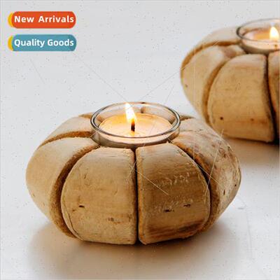 Creative Wooden Pumpkin Shaped Candle Glass ner Table Rotten
