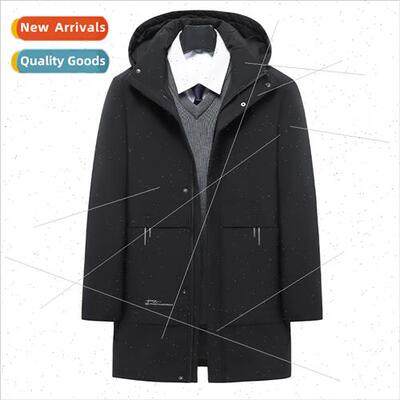 Winter down jacket in long men nd solid color versatile brea