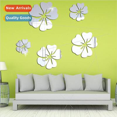 Hibiscus flower petals mirror wall stickers acrylic three-di