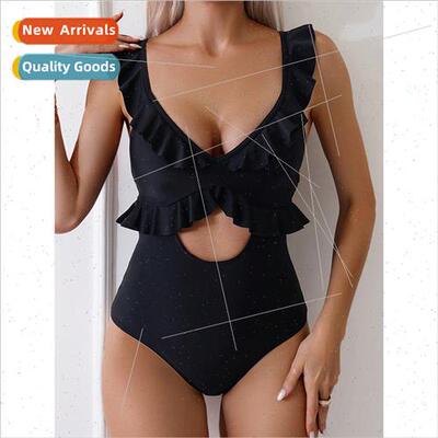 2024 New Europe Solid Color Ruffle Wispy Hollow Sexy Bodysu