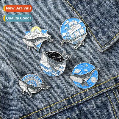 New cartoon animal whale brooch Creative sailboat planet wav