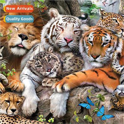 Embroidery new DIY king beasts lion tiger leopard full embro