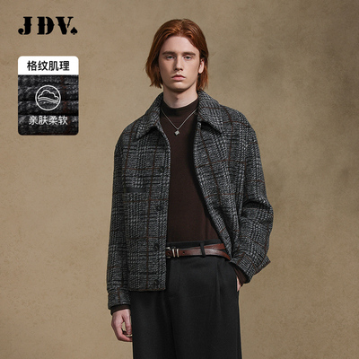 JDV秋冬黑色格纹绵羊毛夹克