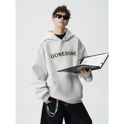 Grinch1928黑衣先生西西里男装旋律风车重磅砂洗做旧加绒连帽卫衣