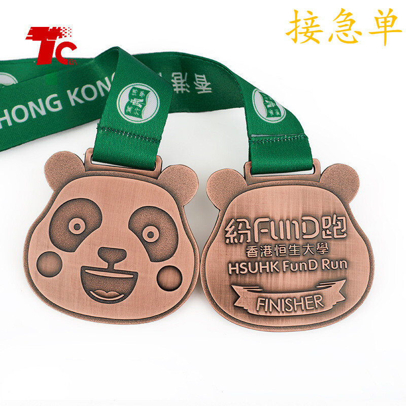 制作合金红古铜异形校园马拉松奖章 熊猫造型卡通港澳台奖牌