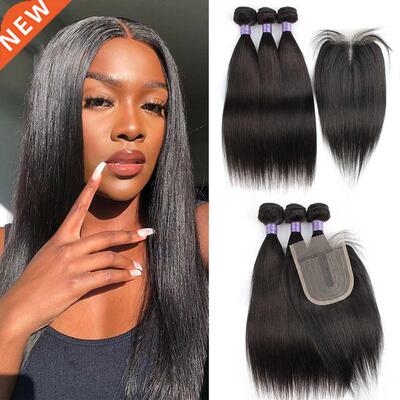 Natural color hair bundles with closure straight 200g/set Br