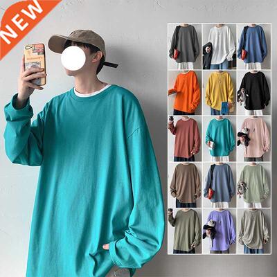 100% Cotton Oversize Men's Women T-shirt Man Long sleeves P