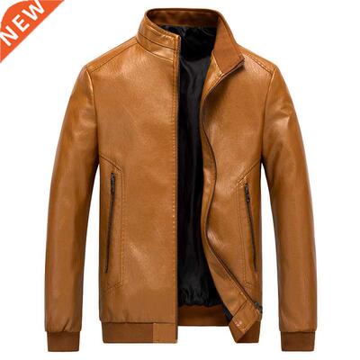 Men's Leather Jacket Biker Motorcycle Zipper Long Sleeve Coa