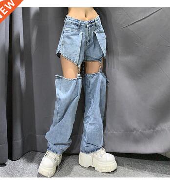 High set Jeans Women Splice Wide Leg Trousers Hip-hop cotton