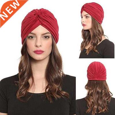 Women Stretchy Hat Turban Bandana Hijab Pleated Indian Cap