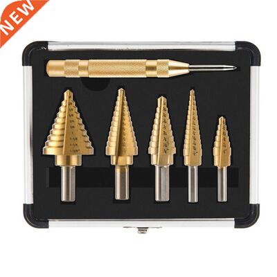 5PCS Step Drill Bit Set Titanium Spiral Grooved Multiple Hol