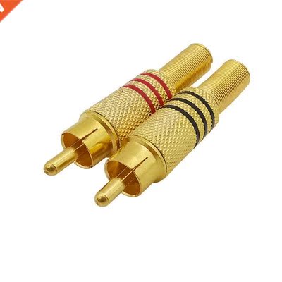 2Pcs Gold Plated Metal RCA Male Plug Audio Video Cable Conne