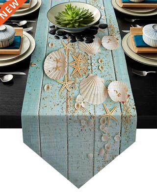 Wooden Board Shells Starfish Table Runners Tablecloths Vinta
