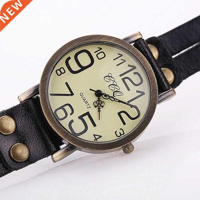 2022 Ccq Brand Vntage Cow Leather Bracelet Watch Men Women