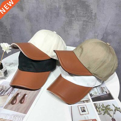 Washed Cotton Baseball Cap Women Multi-Color Optional Leathe