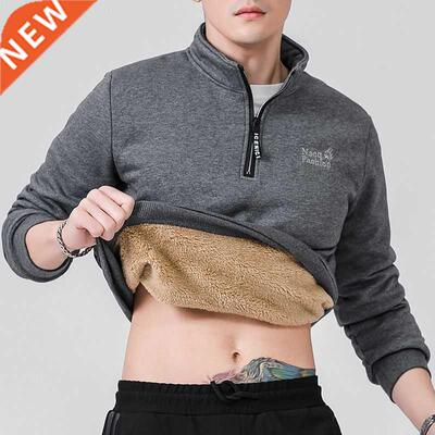Winter Sweatshirt Men Long Sleeves Men Fleece Lined Warm Swe