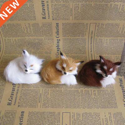 New Simulation Brown Fox Toy Furs Squatting Fox Model Home D