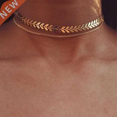 Fashion fish bone clavicle chain Wild sequin short necklace
