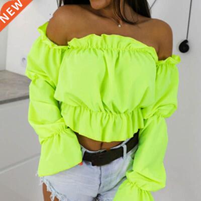 Candy Color Off Shoulder Crop Tops women Summer dot print la