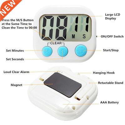 Digital Kitchen Timer Big Digits Loud Alarm Magnetic Backing