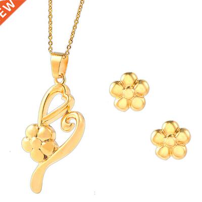Rose Flower Necklace Pendant Earrings Jewlery Sets for Women