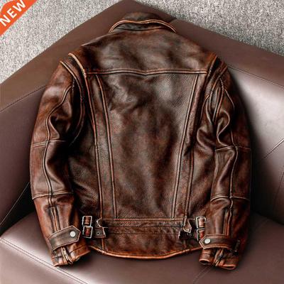 New style genuine Leather jacket Vintage Brown Cowhide Coat