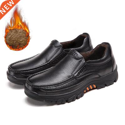 Genuine Leather Shoes Men Winter Shoes Warm Plush Cow Leathe