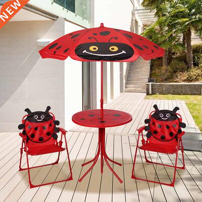 Outdoor Patio Table And 2 Folding Chairs Set With Umbrella O