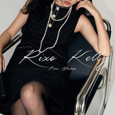 RIXO STREET法式质感圆领无袖小香风亮丝编织显瘦小黑裙连衣裙女