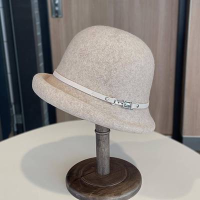 2025新款卷边羊毛呢渔夫帽子女冬季保暖礼帽显脸小复古英伦风盆帽