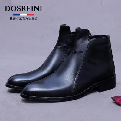 杜莎菲尼手工切尔西靴男真皮英伦商务正装高帮皮鞋男士厚底马丁靴