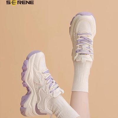 西瑞厚底增高6CM老爹鞋女2025新款网面透气系带休闲百搭运动鞋女