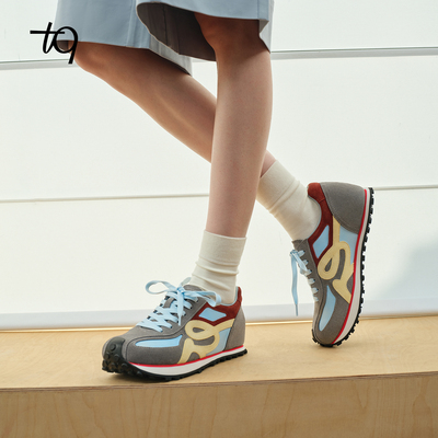 Talitaqoom2026春季新款美式复古撞色浅蓝灰调低帮慢跑鞋tq休闲鞋