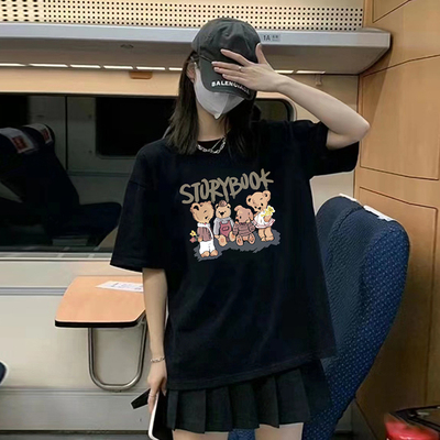 复古美式学院风纯棉短袖t恤女2024夏季小个子高级感宽松上衣女