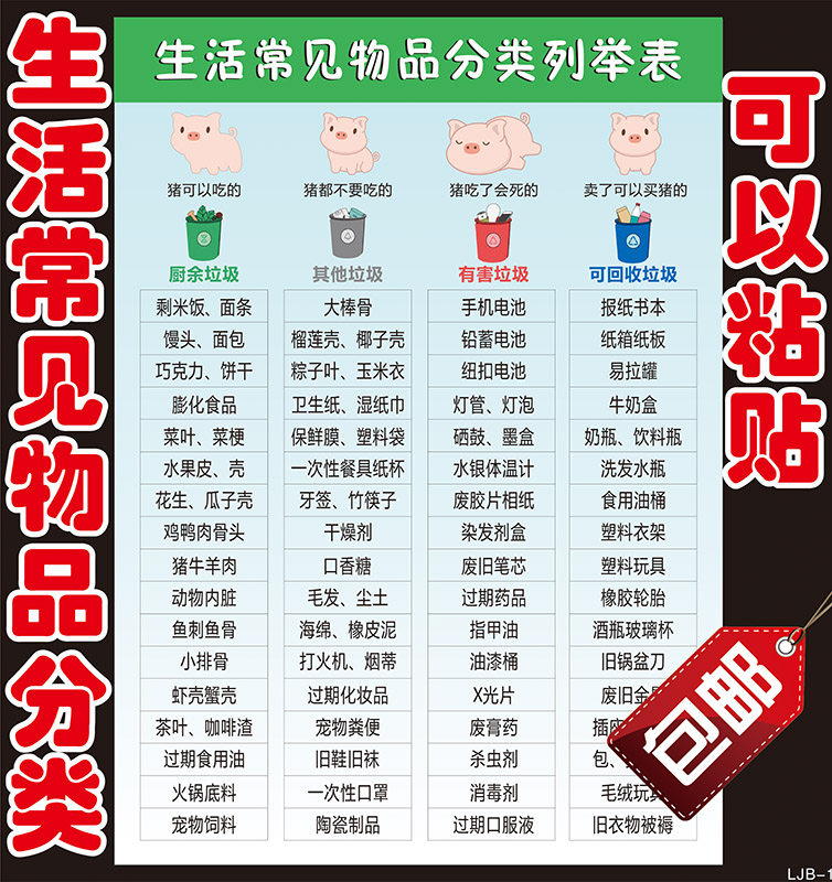 生活常见物品分类列举表北京市垃圾分类投放指南其他可回收贴纸
