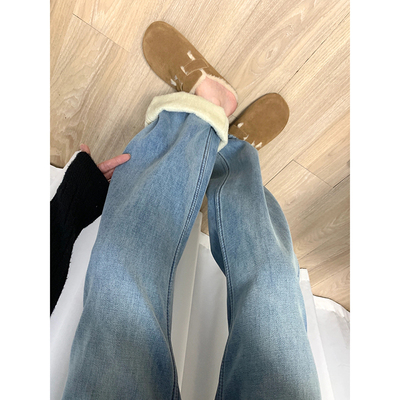 ROVJE CALLIE&OEAS洋气加绒秋冬高腰宽松百搭休闲直筒牛仔长裤女