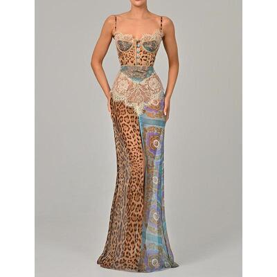 H 47365 Chiffon split bandeau long dress 雪纺开叉抹胸吊带长