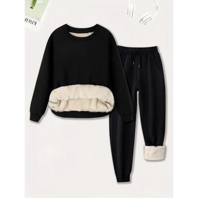H 62048 Casual Round Neck Fleece Set 休闲加绒套装