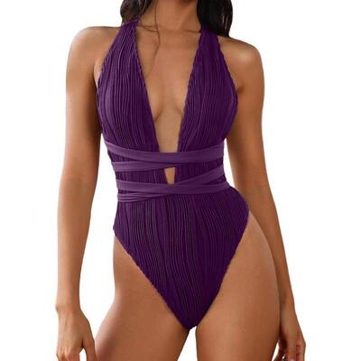 L 10235 Cross Belt One Piece Swimsuit 交叉腰带泳衣