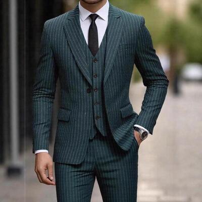 跨境n's Long Sleeve Slim F Pinstripe 3 Piece Su for