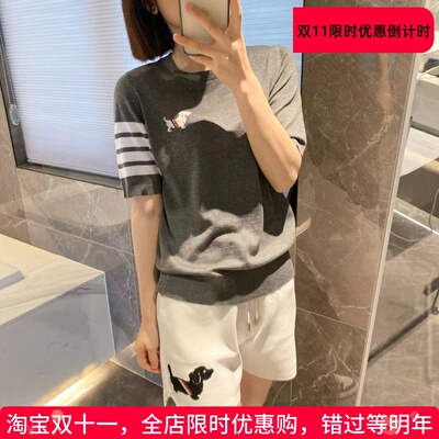 TB夏季针织羊毛小狗圆领短袖T恤
