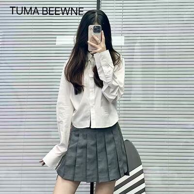 TB门禁彩条织带短款防皱白色衬衫