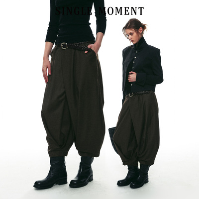 SINGLE MOMENT 26AW法式通勤摩登搭褶不规则褶裥七分裤休闲裤女