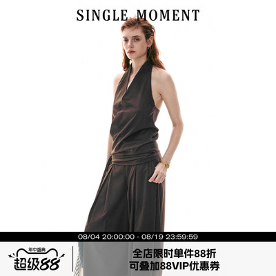 SINGLE MOMENT 26SS法式挂脖露背无袖上衣吊带背心风琴褶西裤套装