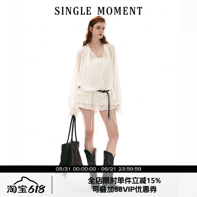 SINGLE MOMENT 26SS法式通勤宽松休闲圆领密扣罩衫上衣裙裤套装