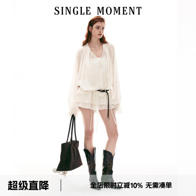 SINGLE MOMENT 26SS法式通勤宽松休闲圆领密扣罩衫上衣裙裤套装